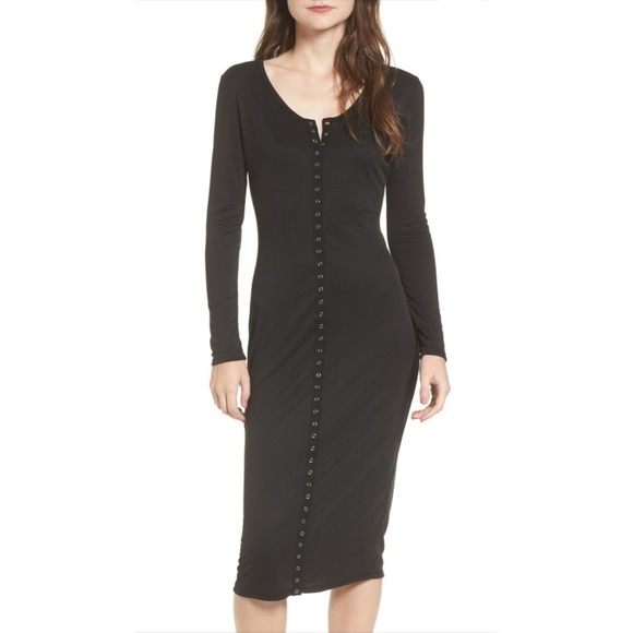 Dresses | Nwt Bp Black Snap Front Henley Midi Dress Sz S | Poshmark